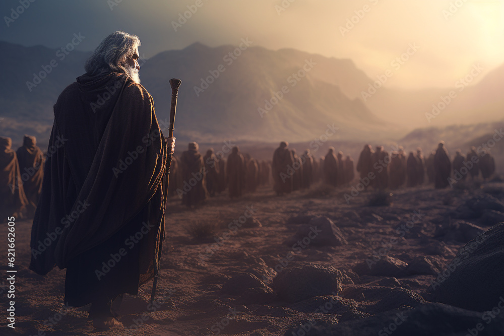 Moses leads the Jews through the desert, Moses led his people to the ...