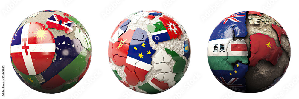 Set of 3d world flags globe isolated on a transparent background ...