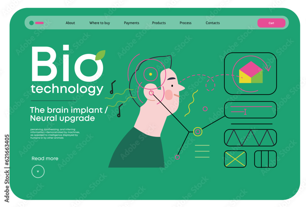 Bio Technology, Brain implant, Neural upgrade -modern flat vector ...