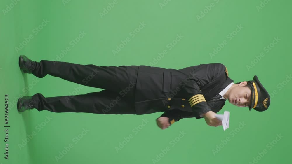 Full Body Of Asian Man Pilot In Professional Uniform Launching Paper ...