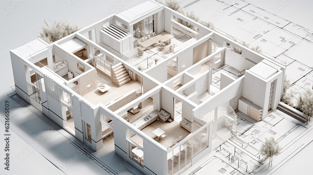 Cad 3d rendering of a house on the computer, mockup of house design in ...
