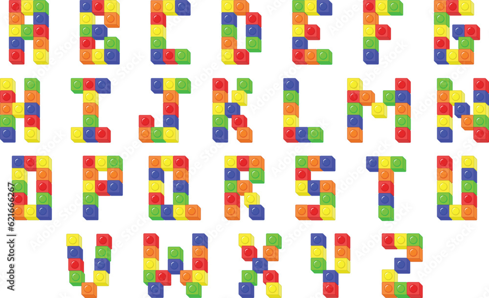 blocks Alphabet English letters blocks in coloring modern style drawing ...