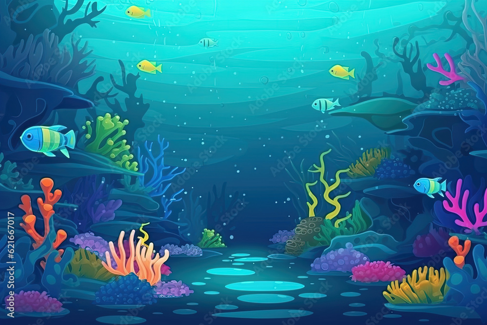Underwater sea background cartoon illustration, copy space Stock ...