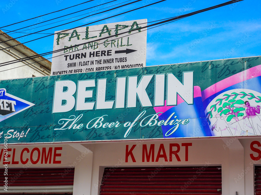 Ambergris Caye Belize - January 17 2020: A Food Market Advertising a ...