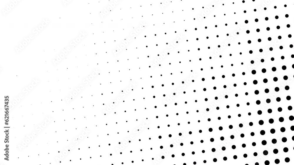 Monochromatic black small dots pattern in rows, motion abstract business, corporate and retro ...