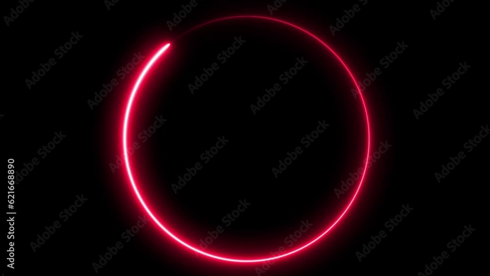 Circle shape frame red color glowing fluorescent neon lights and loop ...