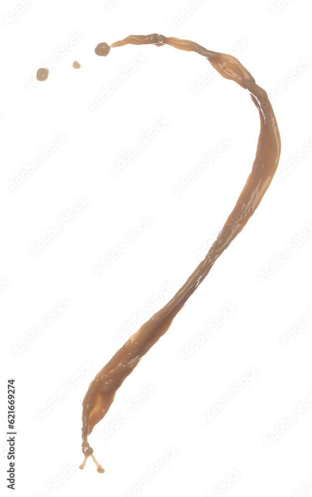 Milk Tea fall pouring down in Shape form line. Milk Ice coffee splash ...