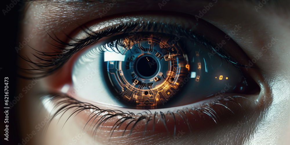 New age of AR / VR vision. AR / VR contact lenses. Digital vision. Hand ...