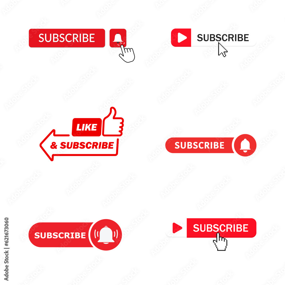 Like, Comment, Share, and Clicking Subscribe Button. Icon Set of Channel Subscriptions Stock ...