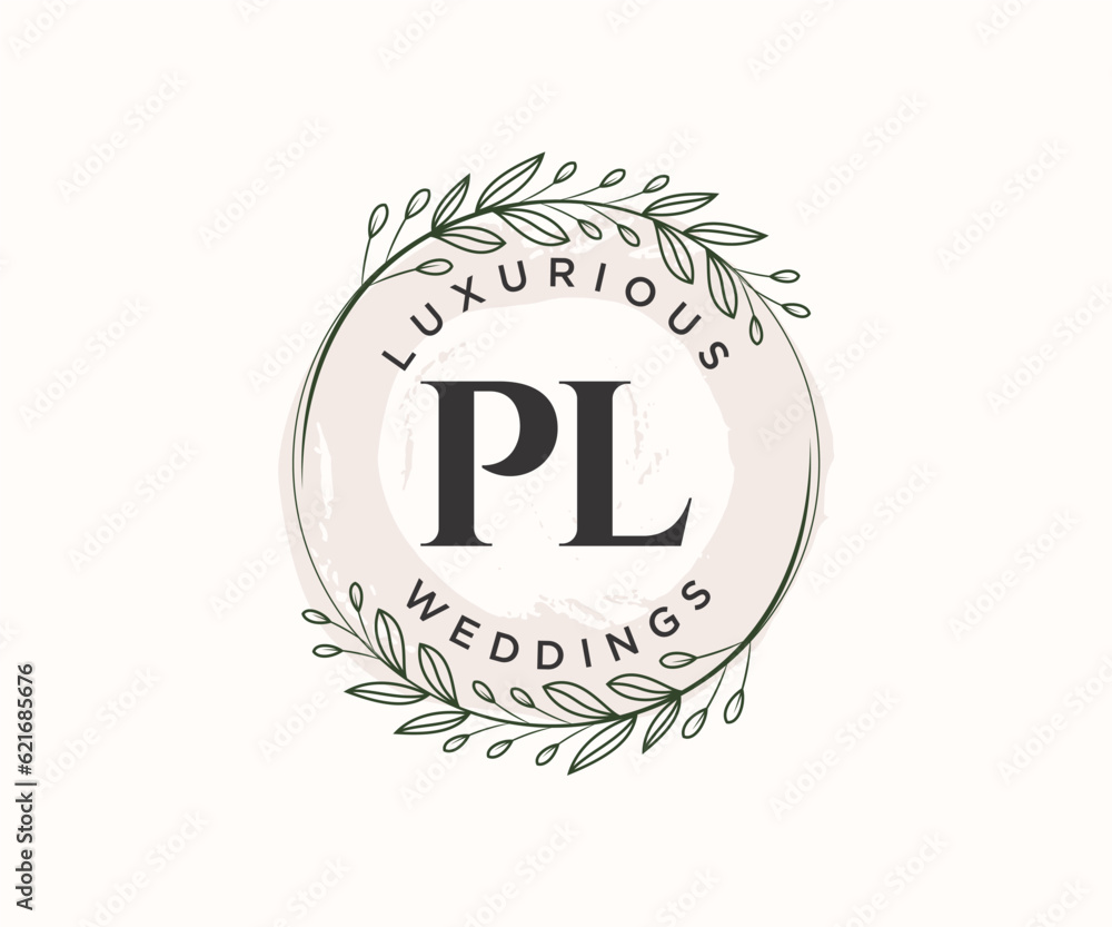 PL Initials letter Wedding monogram logos template, hand drawn modern ...