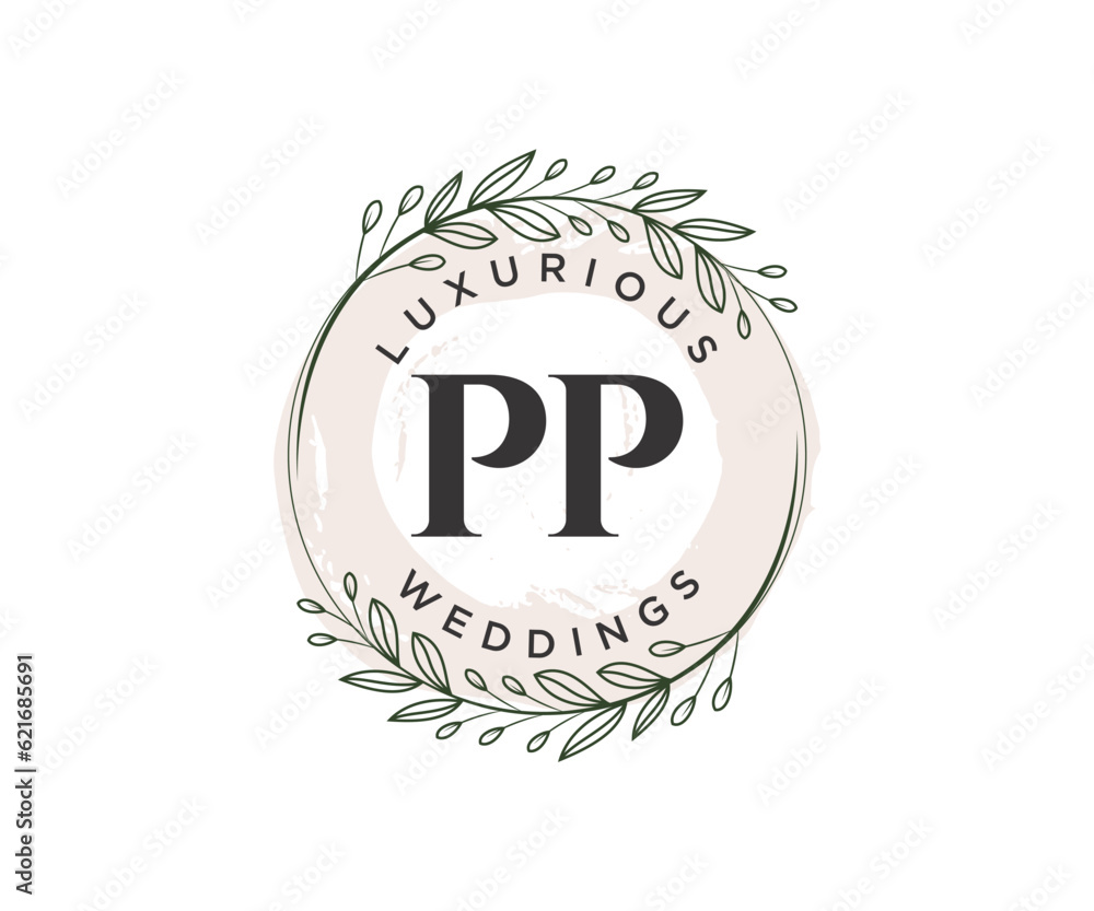 PP Initials letter Wedding monogram logos template, hand drawn modern ...