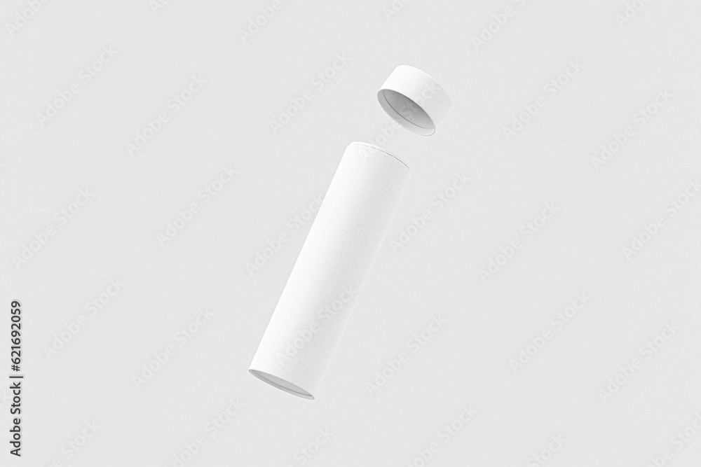Open Cylinder Paper box mockup, paper tube with lid open floating ...