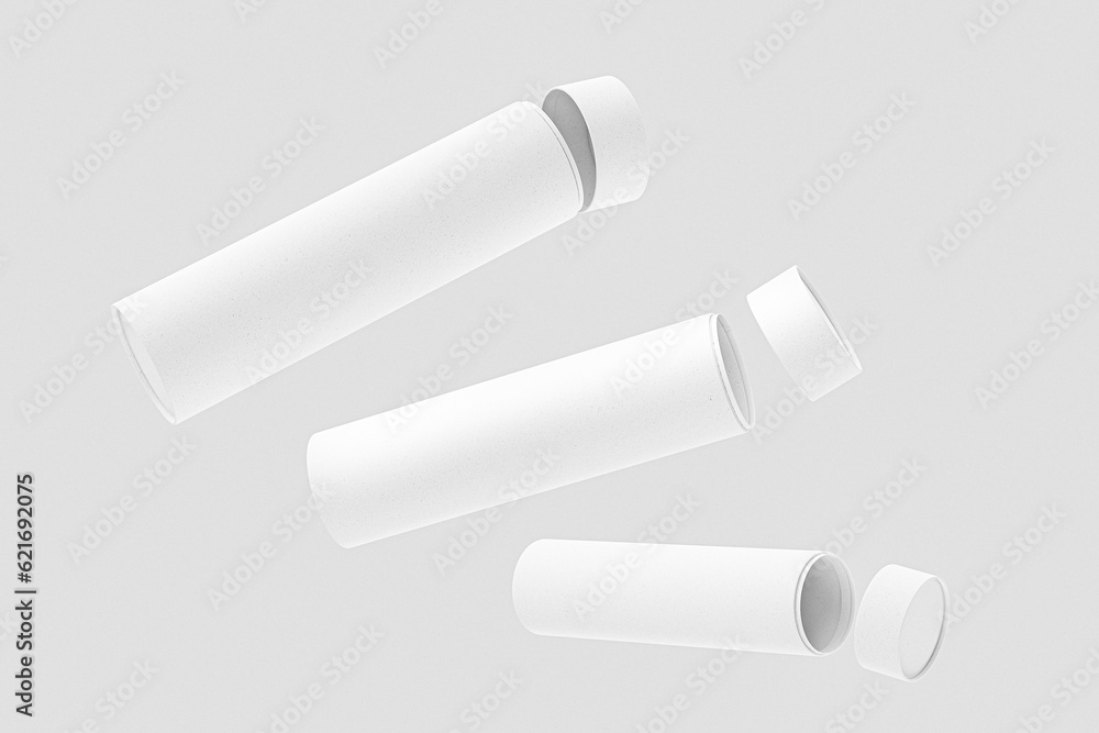 Set of Cylinder Paper box mockup, Rotate paper tube with lid open ...
