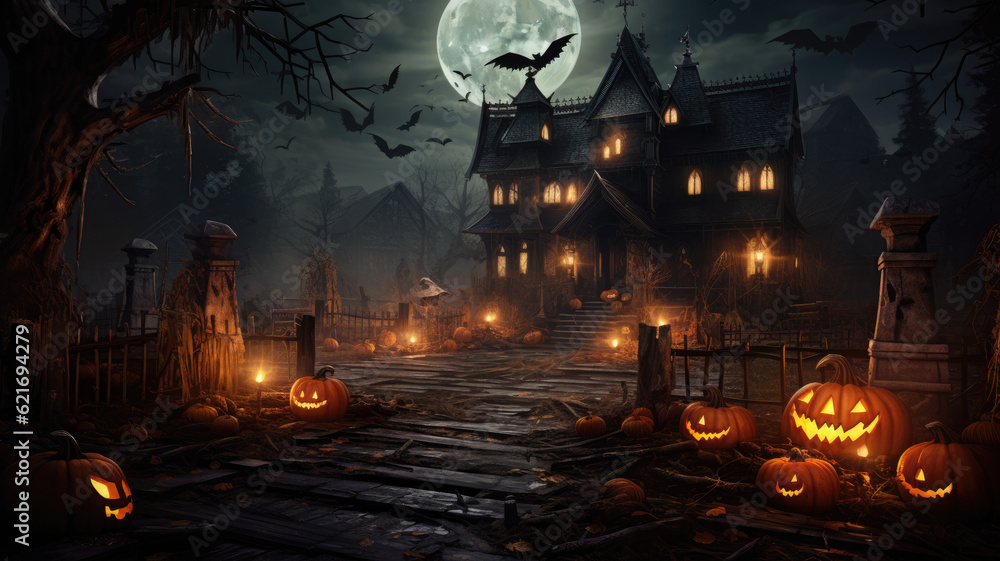 Moonlit Haunted House: Spooky Halloween Image with AI and Generative AI ...