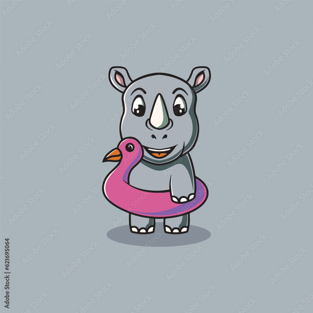 Cute rhino wearing duck floater cartoon illustration Stock Vector ...