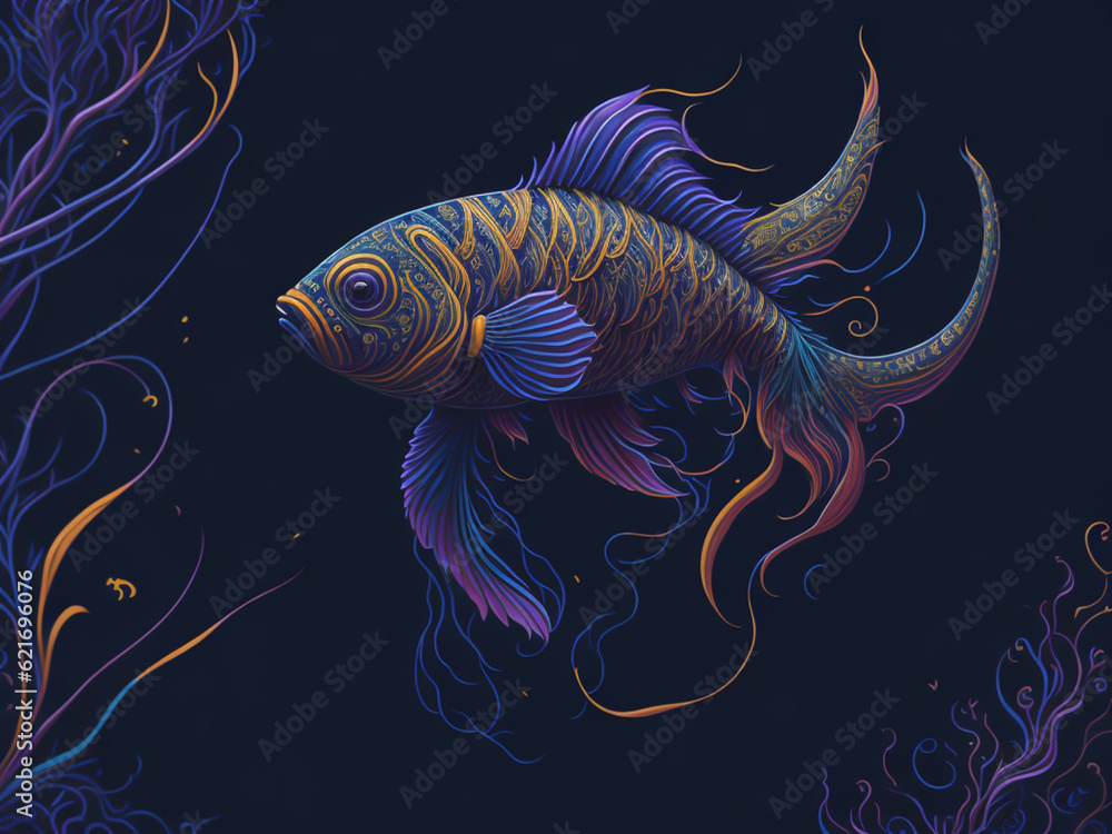Purple fish gracefully navigates its vibrant underwater kingdom, where ...