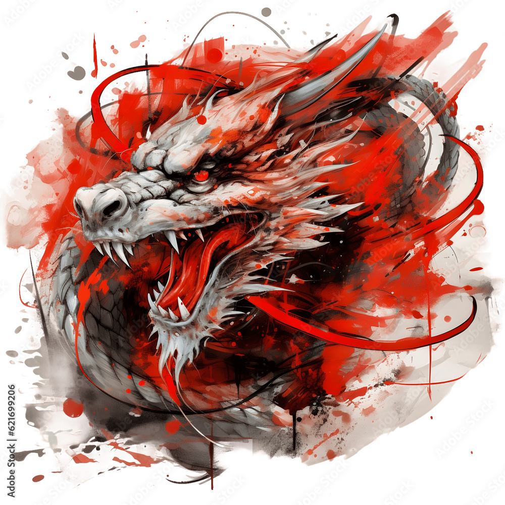 Red dragon head artwork isolated on transparent background, design for ...