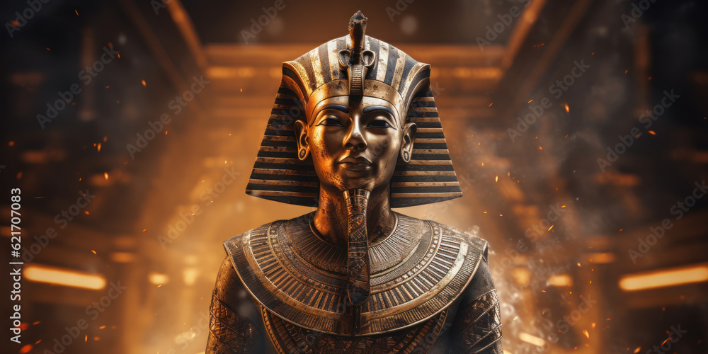 Gold Amun bust sculpture, god of the air, one of the eight primordial ...