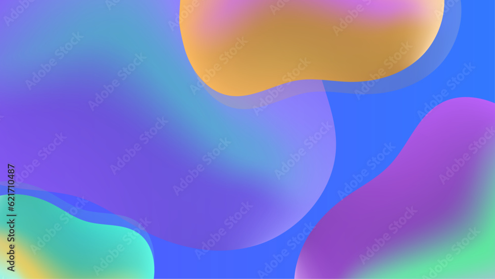 Gradient background with colorful morphing shapes. Meatball spheres. Morphing colorful blobs ...