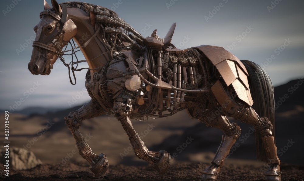 The majestic anthropomorphic horse gallops fearlessly, adorned in ...