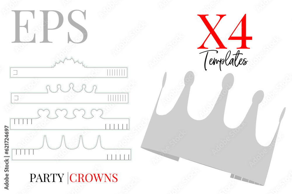 Party Crown template, vector with die cut, laser cut layers. White ...