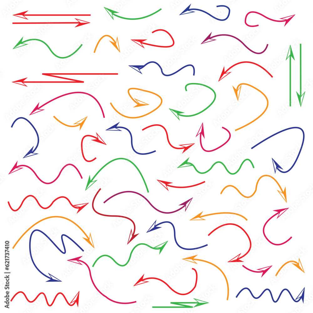 Collection of bright bidirectional arrows. Gradient multicolored arrows ...