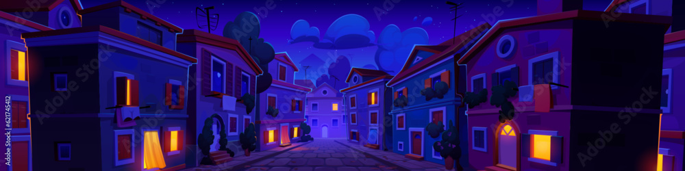 Night Italy old town street cartoon vector illustration. Italian ...