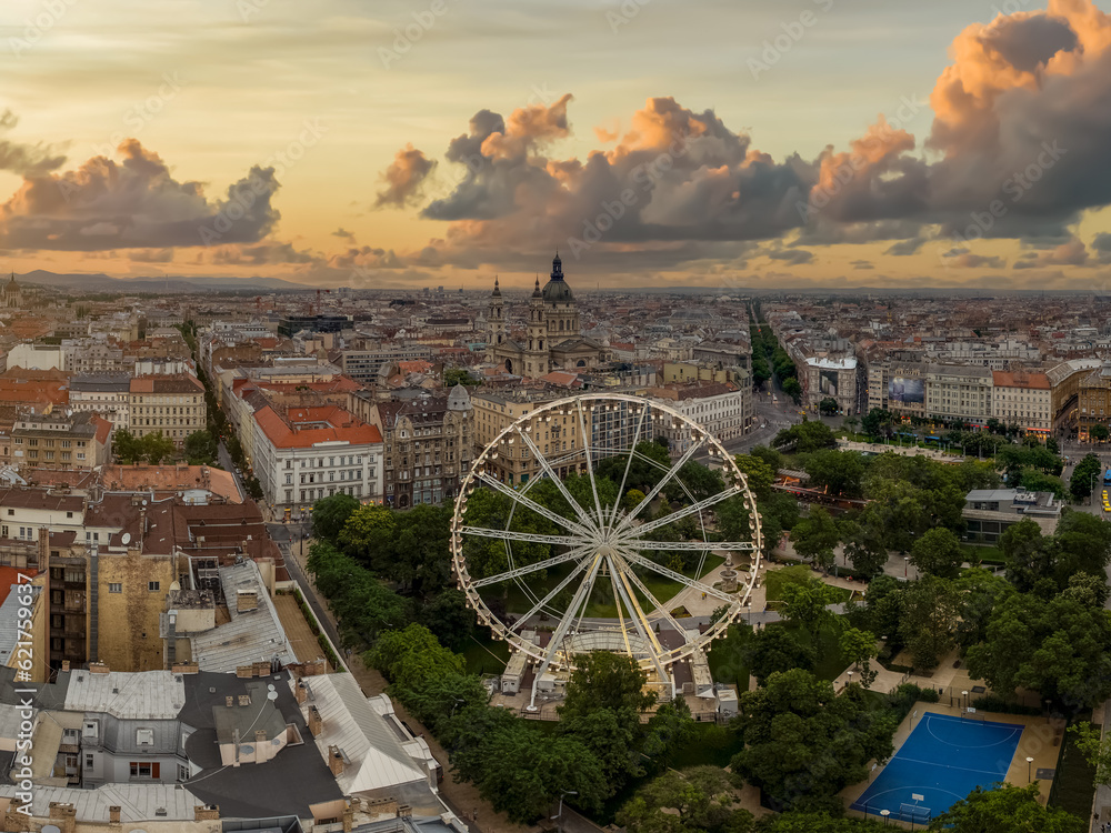 Aerial cityscape about Budapest's downtown. Included the famous ferris ...