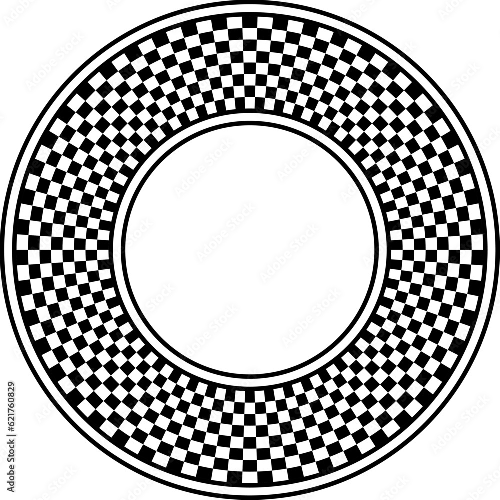 Black and white circle frame with checker pattern. Round checkerboard ...