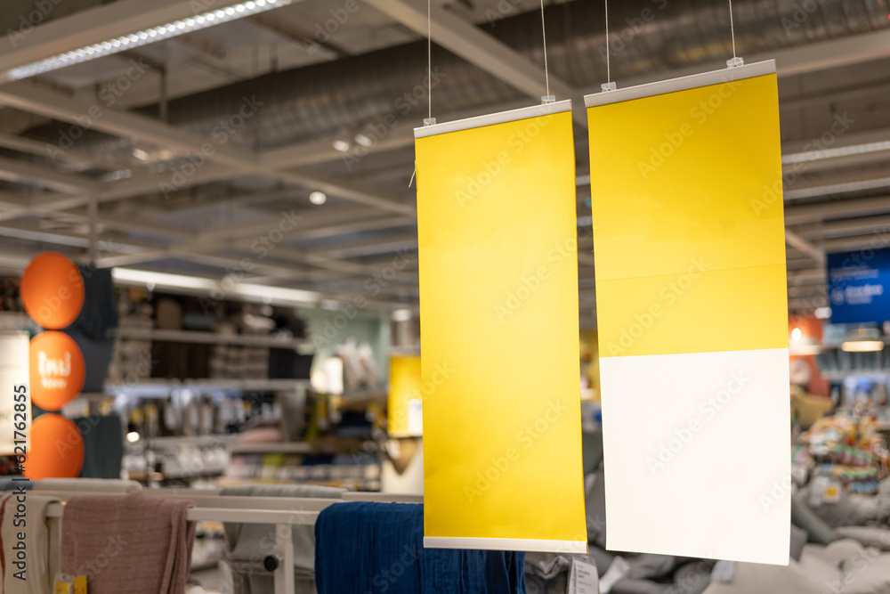 sign inside shopping mall. mock up advertise display frame setting over ...