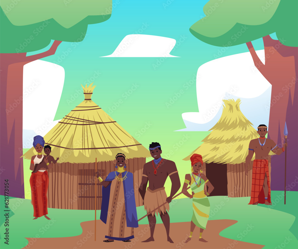 Cartoon tribe ethnic people in Africa vector illustration, African ...