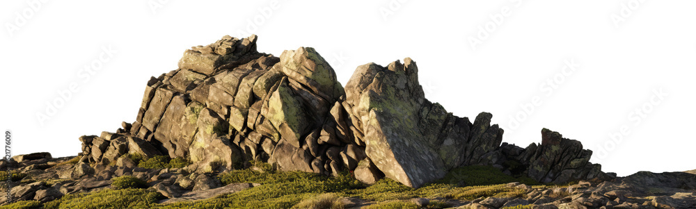 Rock mountain slope foreground close-up isolated on a transparent ...