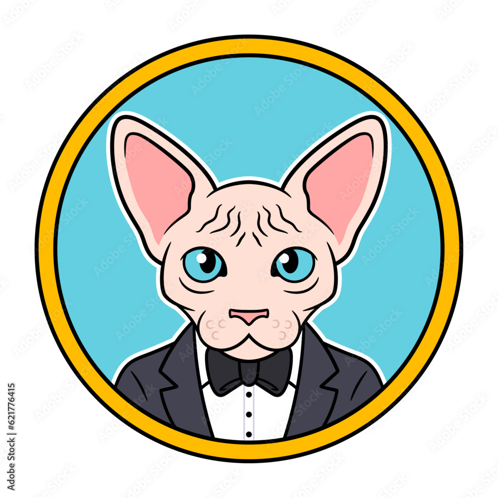 Cartoon Sphynx Cat Wearing Tuxedo Illustration Stock Vector | Adobe Stock