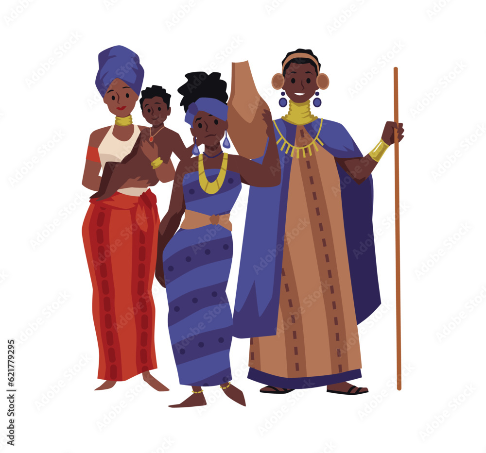 Black native africans people group, cartoon flat vector illustration ...