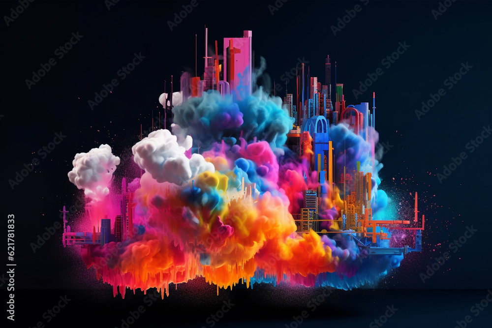 Explosion of vibrant clouds, bursting with an array of mesmerizing ...