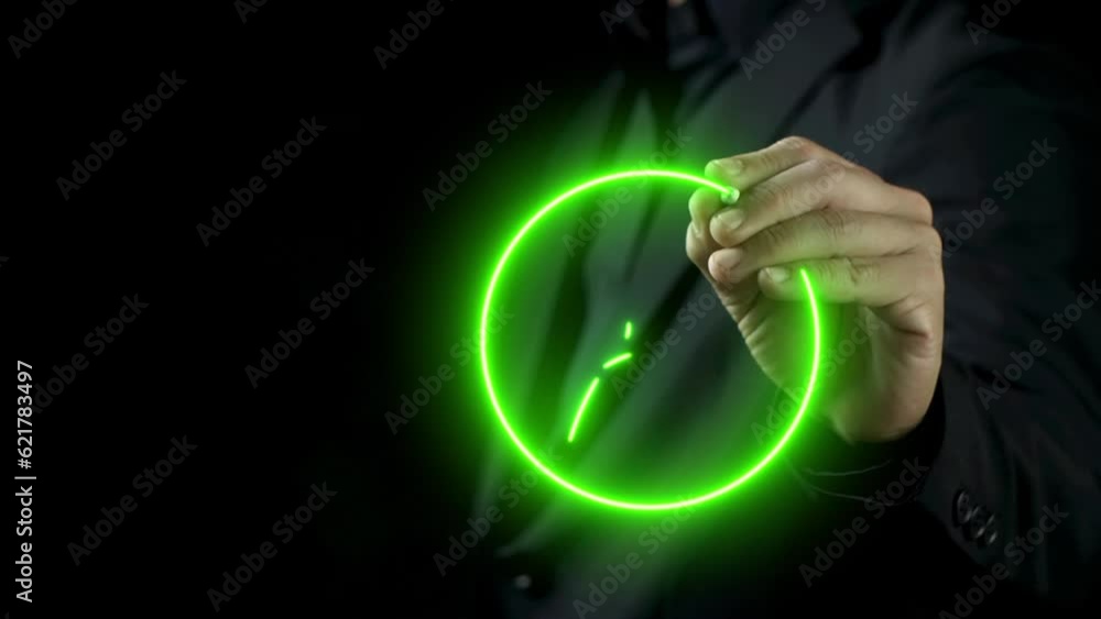 Businessman shows glowing virtual green leaf icon. Net zero greenhouse ...