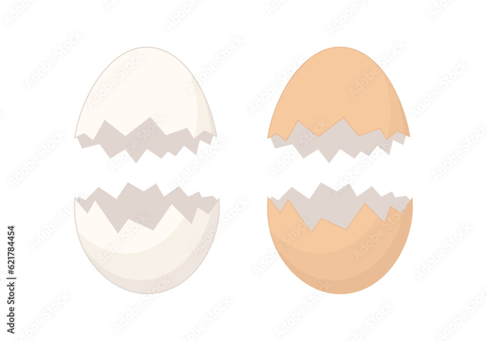Cracked and broken white and brown eggshells. Vector and PNG ...