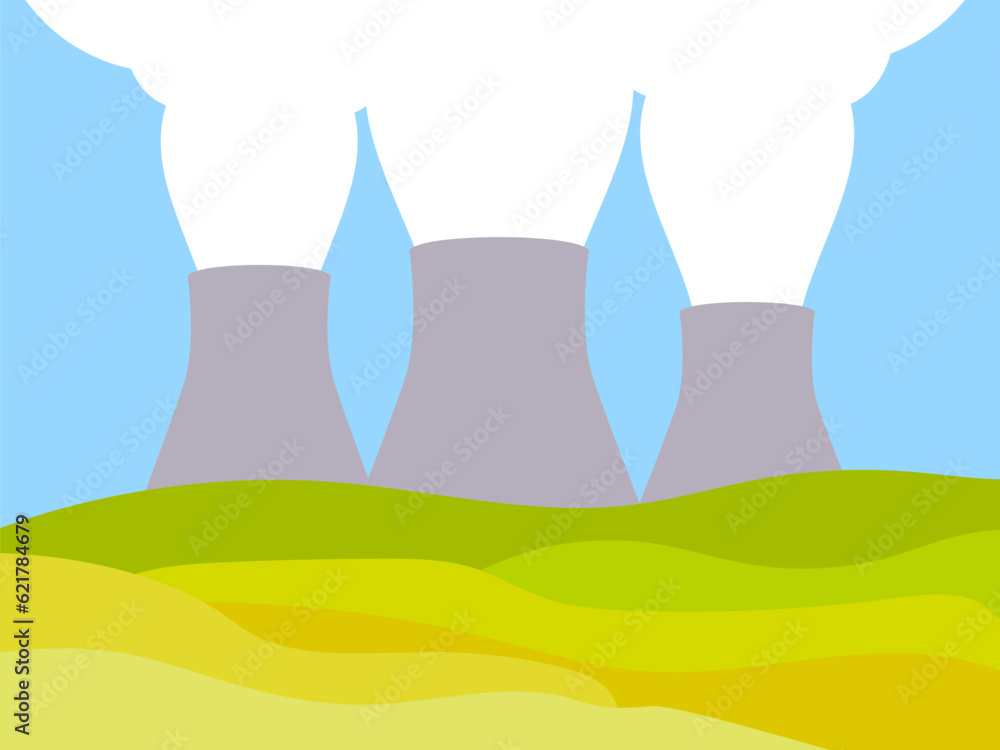 Nuclear power plant. Landscape overlooking a nuclear power plant with ...