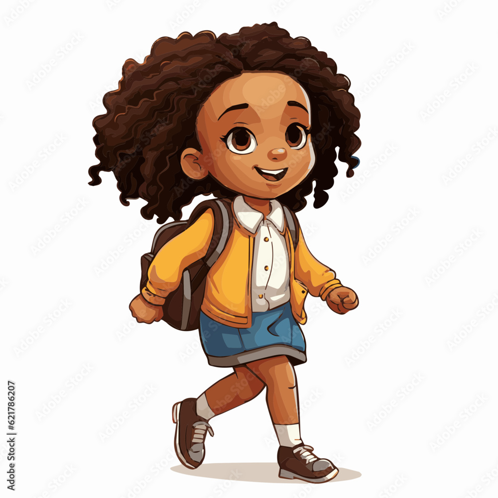 simple cartoon clipart black african american girl student child going ...