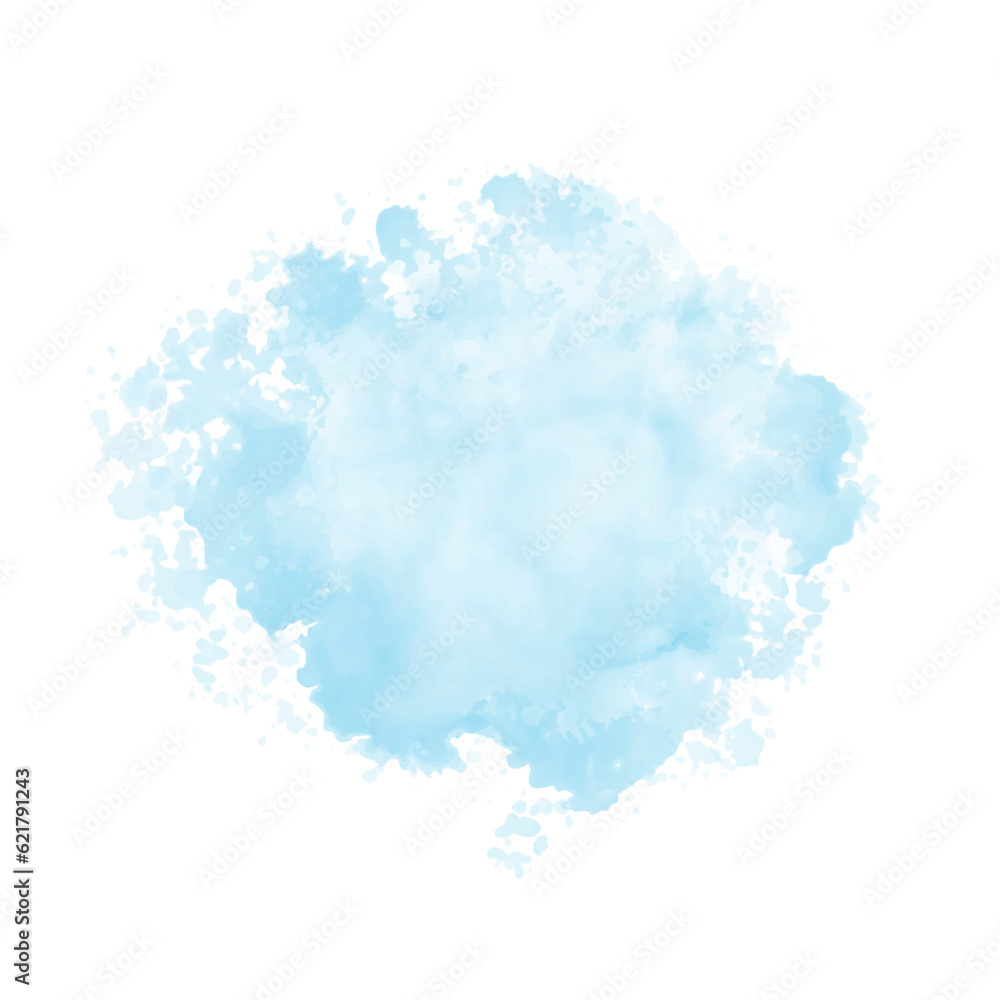 Abstract pattern with blue watercolor cloud on white background. Cyan ...