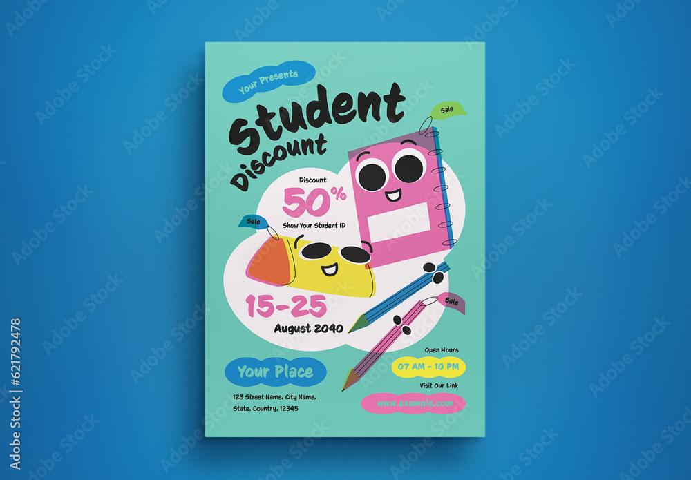 Tosca Doodle Student Discount Flyer Layout Stock Template | Adobe Stock