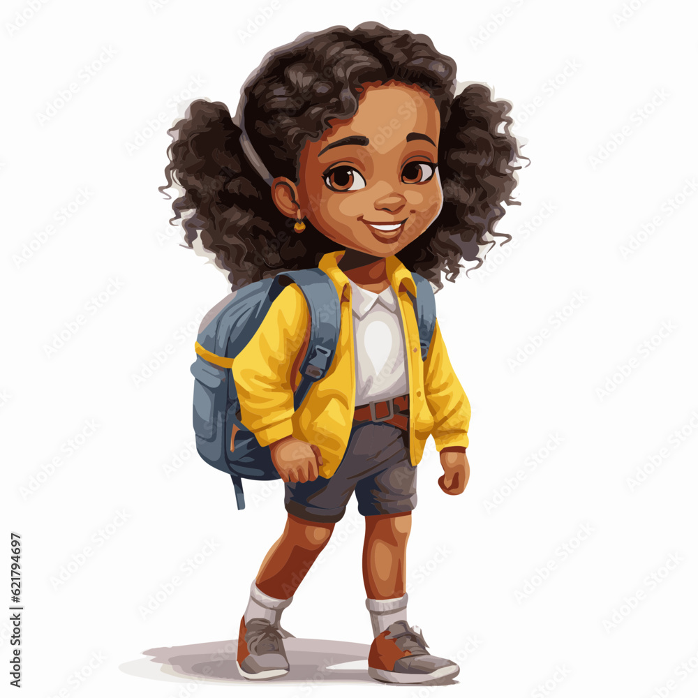simple cartoon clipart black african american girl student child going ...