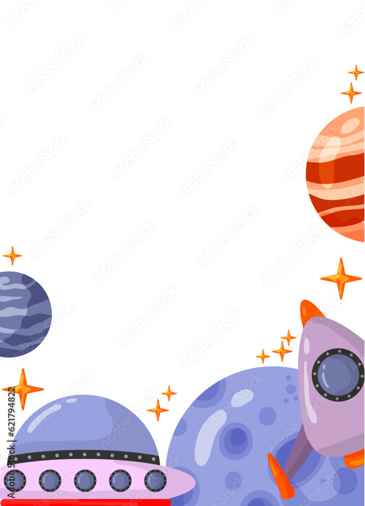 Astronaut and space frame with space elements. Galaxy frame for design ...