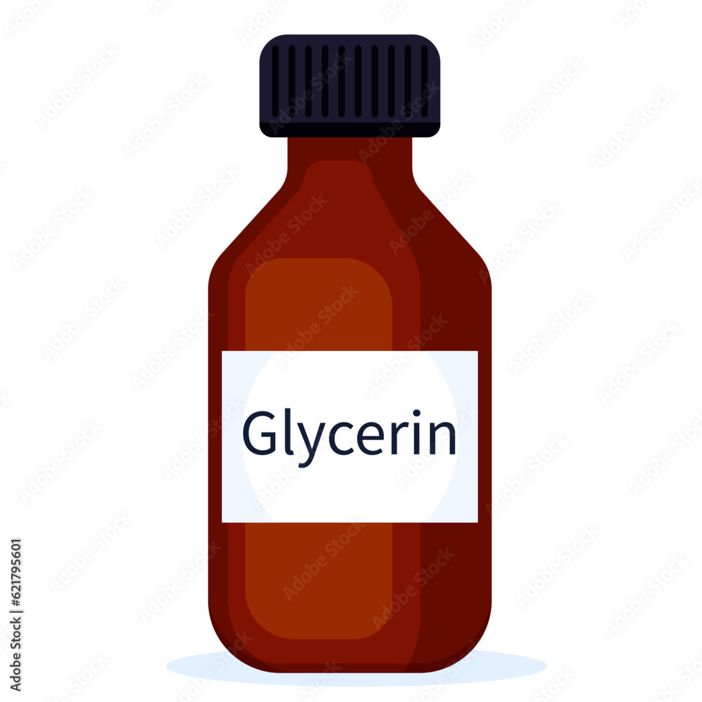 Glycerin solution for external use in small dark glass bottle cartoon ...