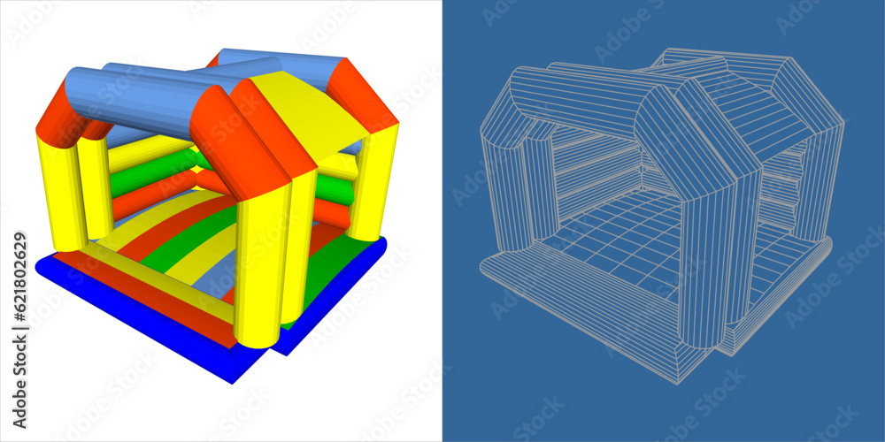 Bounce bouncy castle house isolated on white background. 3D ...