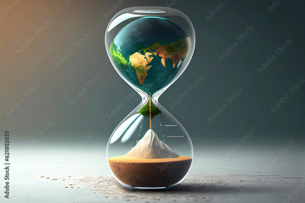 Earth planet in hourglass. Climate concept. Generative ai design. Stock ...