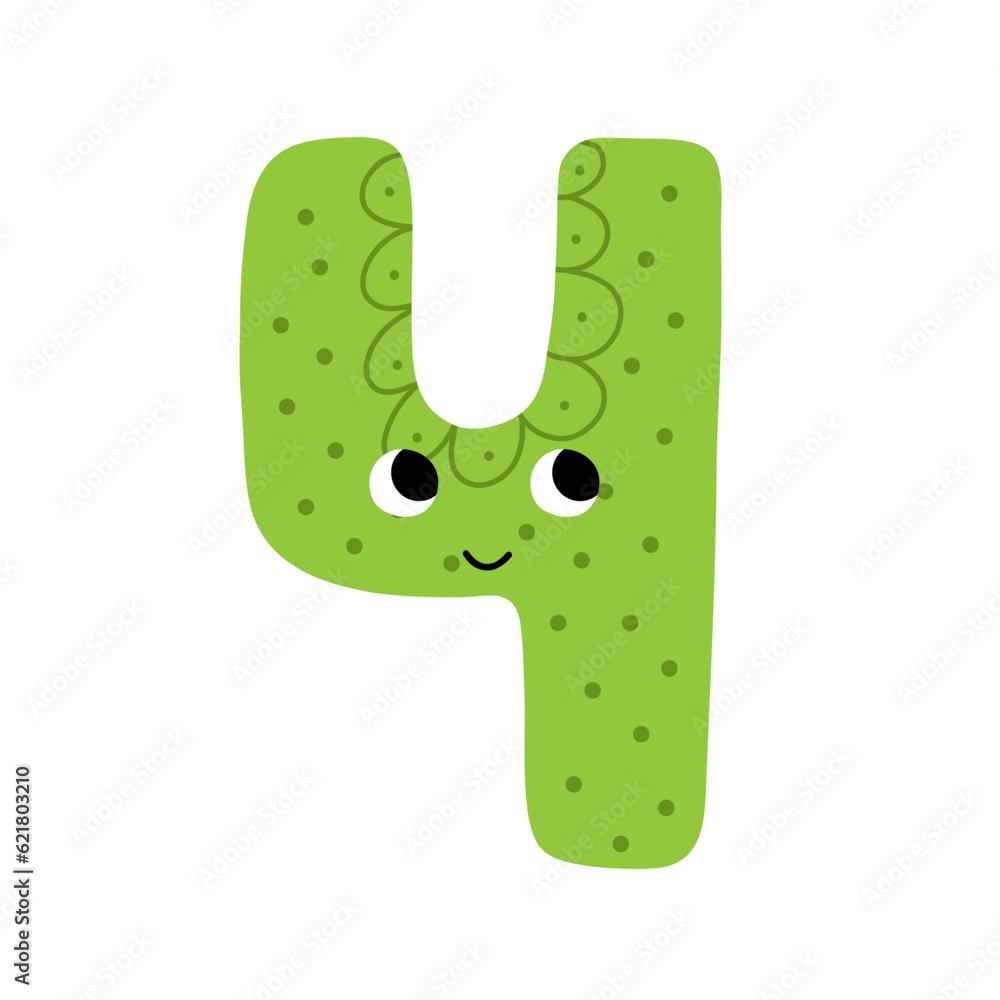 Cute number four character for kids. Leaning numbers for preschool ...