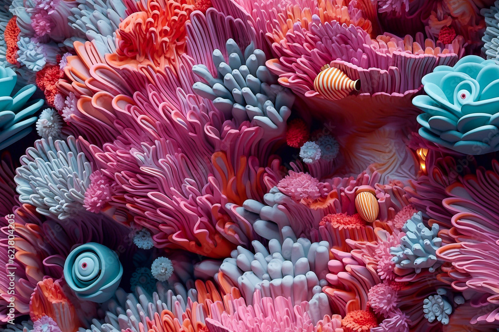 Colorful clay coral reefs 3d background with summer vibes. Generated AI ...