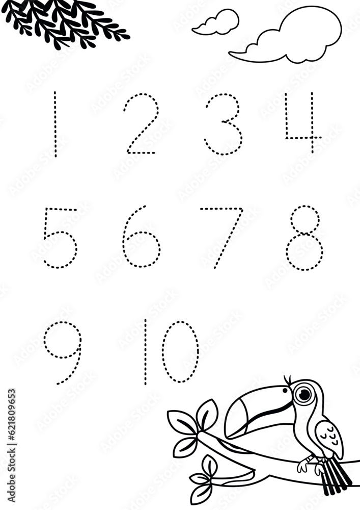 Vector trace and write numbers. Handwriting practice learning numbers ...