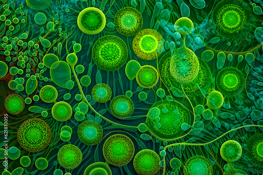 Vibrant depiction of plant cells in various stages of growth ...